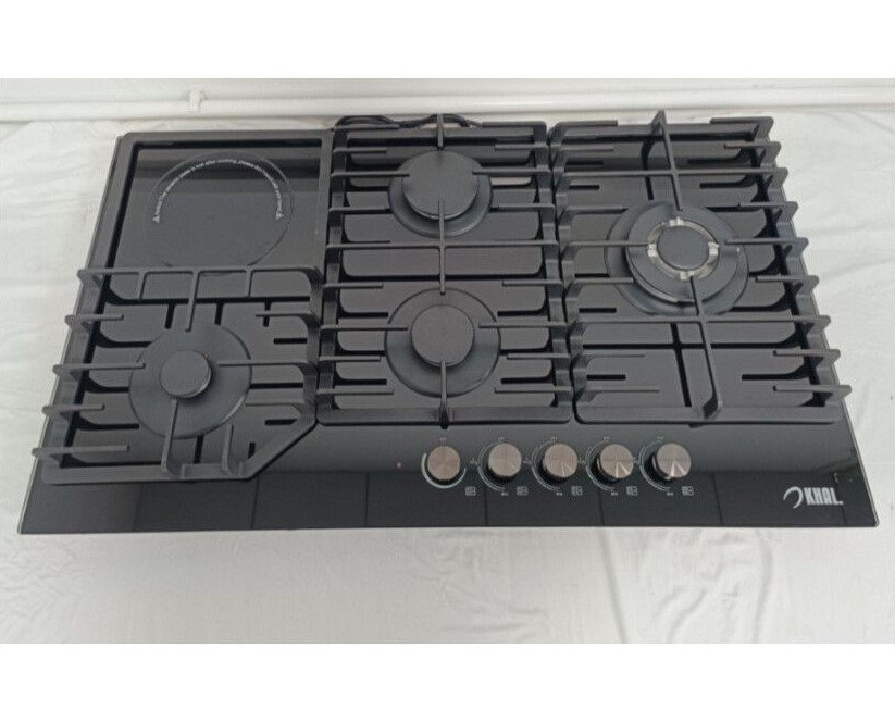 KHAL 4 Gas(1 WOK) + 1 Electric Ceramic Plate Hob,Black Glass 90cm ...